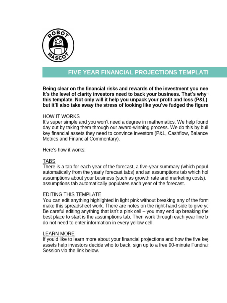 5 Year Financial Projections Template | PDF