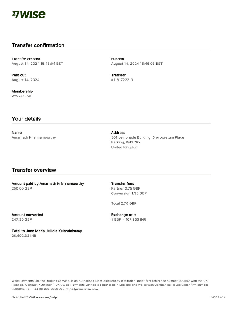 Wise Transfer 1181722219 | PDF