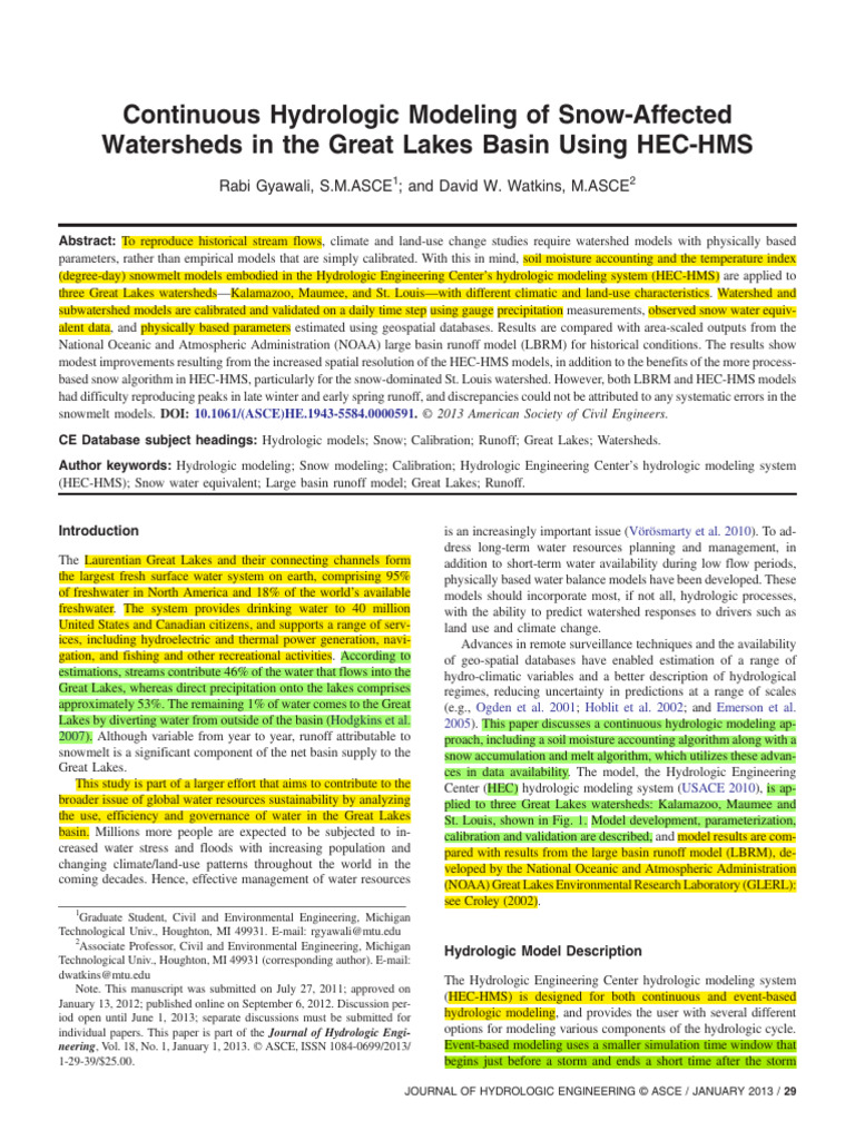 Continuous Hydrologic Modeling of Snow-Affected Watersheds in The Great Lakes Basin Using HEC ...