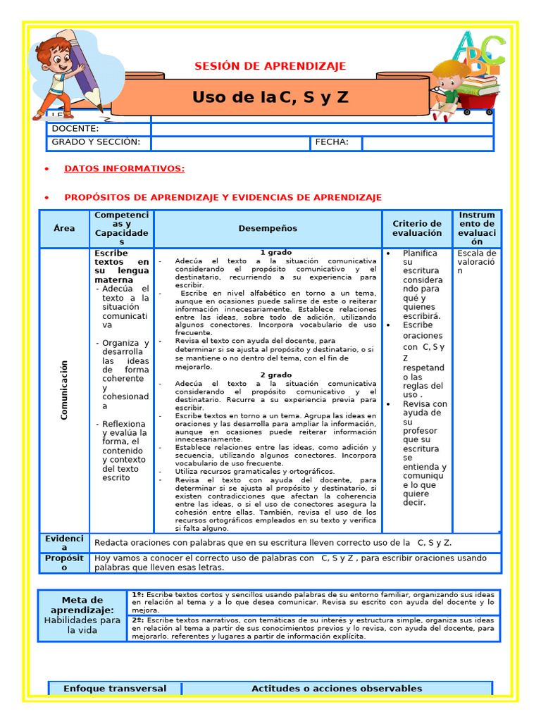 6 SESIÓN USO DE LA C, S y Z | PDF
