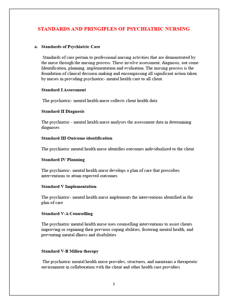 Psychiatric Nursing Standards & Principles | PDF | Mental Health ...