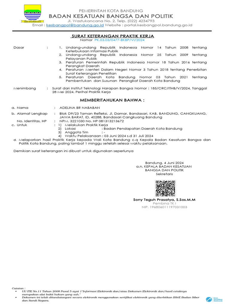 Surat Pernyataan Melaksanakan KP | PDF