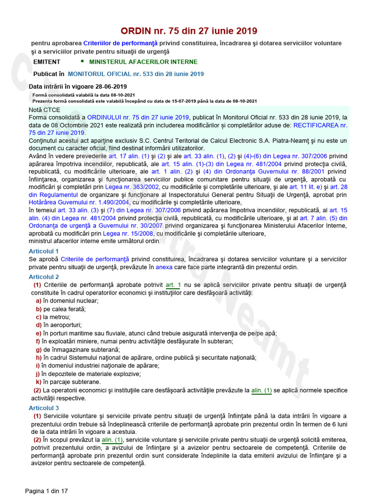 ORDIN Nr. 75 Din 27 Iunie 2019 | PDF