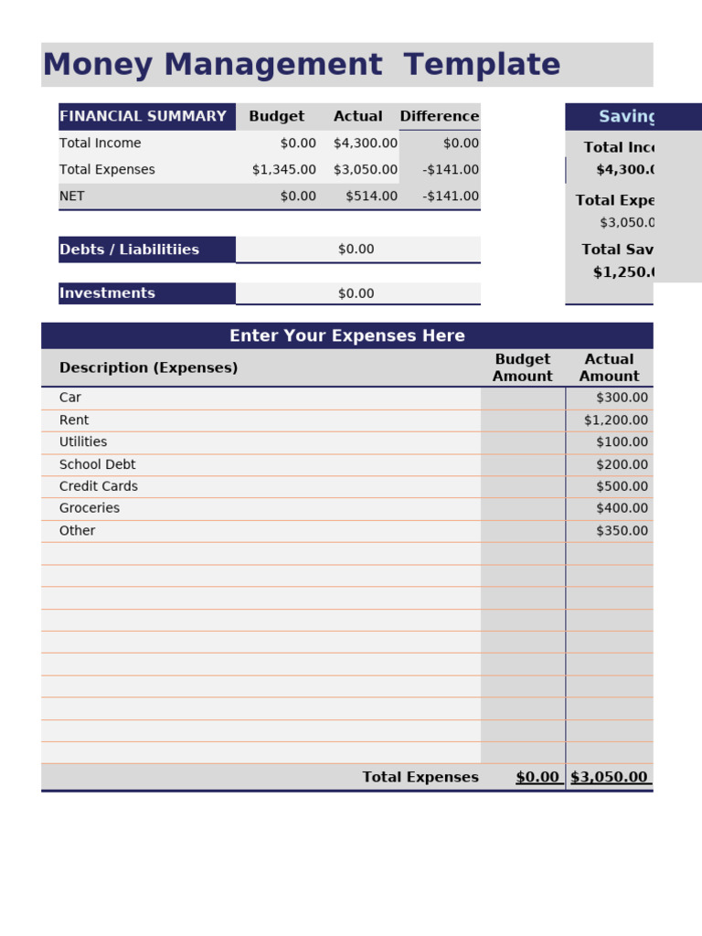 Excel Money Management Templates | PDF