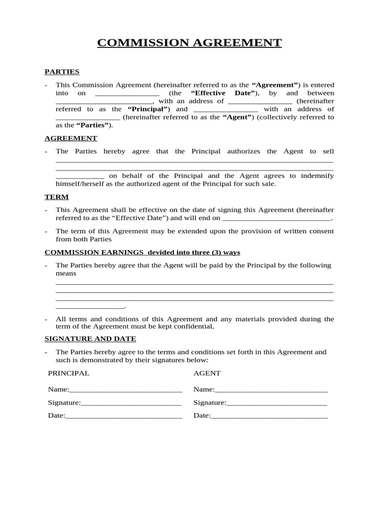 Commission Agreement Template Signaturely | PDF