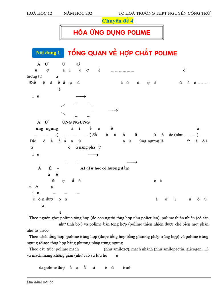 Hoùa Öùng Duïng Polime Toång Quan Veà Hôïp Chaát Polime: N I Dung 1 | PDF