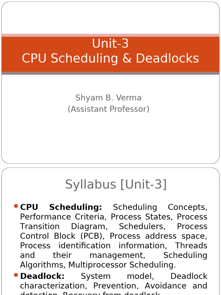 Unit-3 [CPU Scheduling & Deadlocks] | PDF
