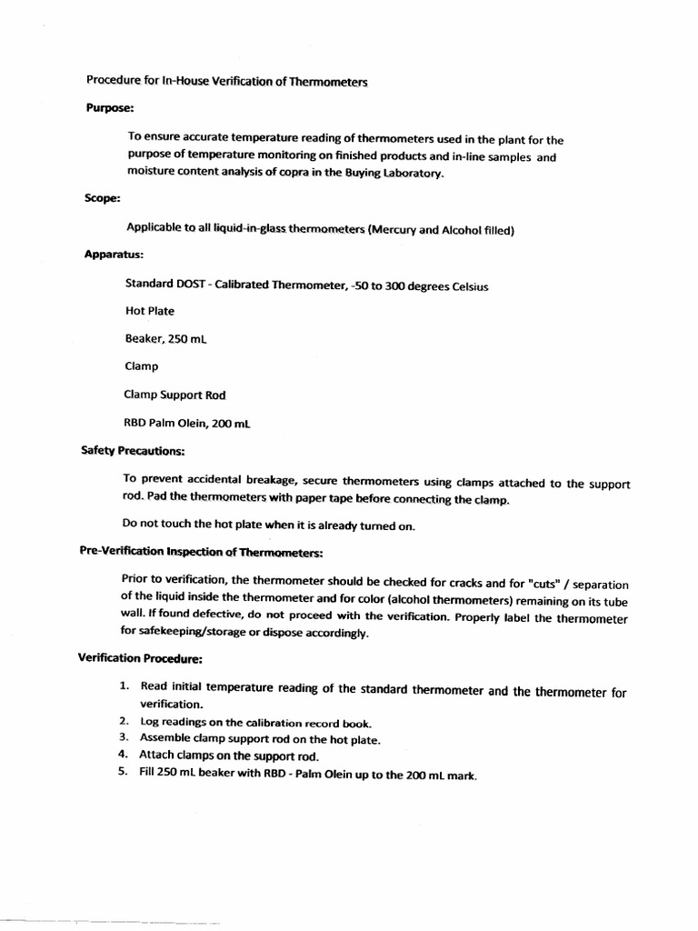 In House Thermometer Verification | PDF