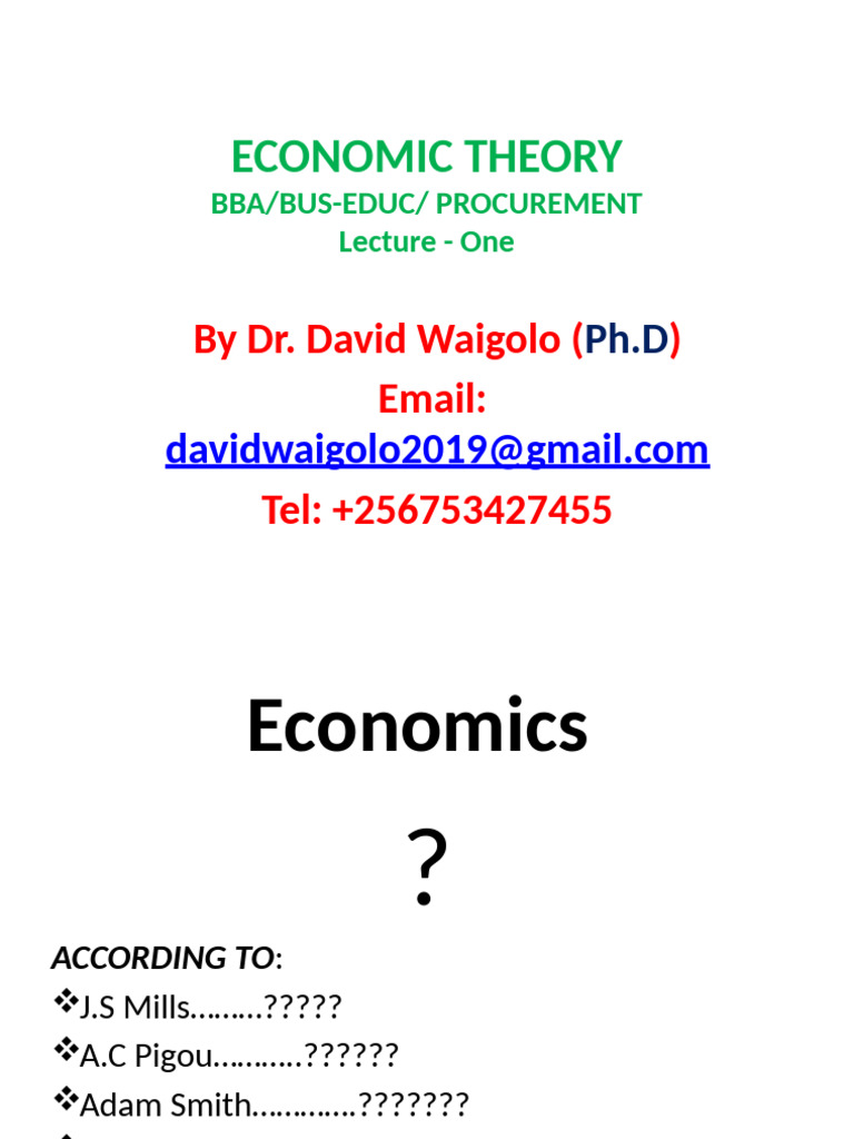 Economic Theory - Lecture One | PDF
