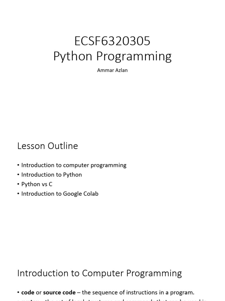 Introduction To Python and Computer Programming | PDF