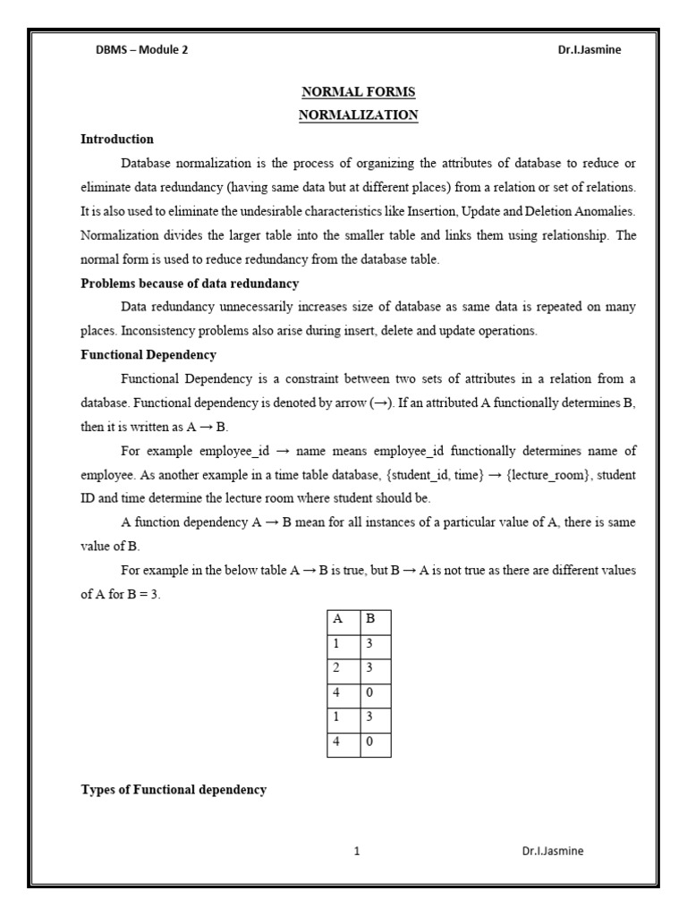 Module II Normal Form (NF1, NF2, NF3, BCNF) | PDF
