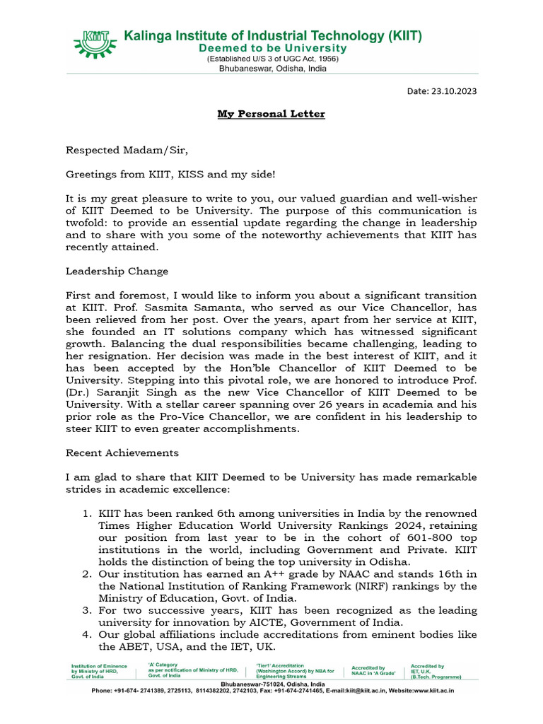 Letter To Guardians | PDF