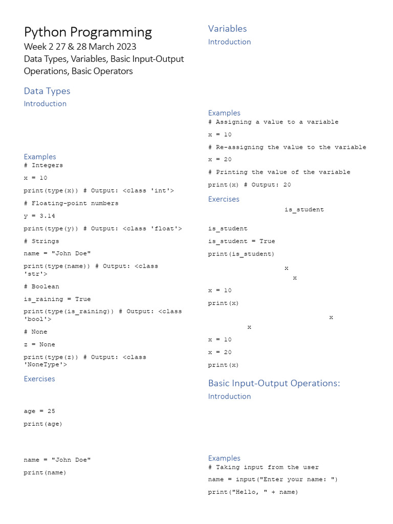 Data Types, Variables, Input Output, Operators | PDF Data Types, Variables, Input Output, Operators | PDF