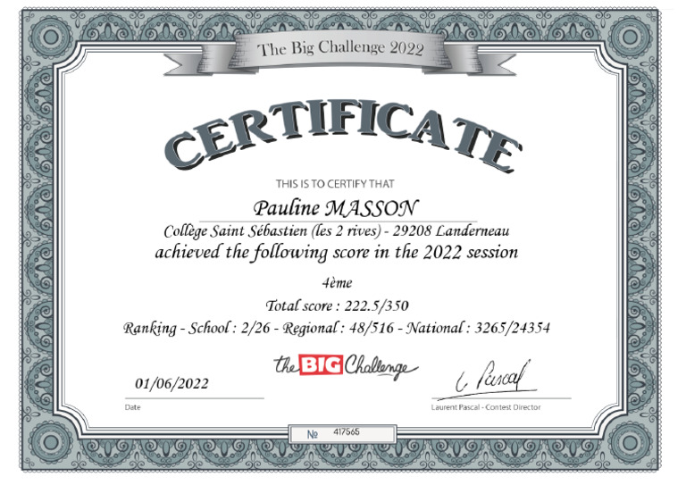 Big Challenge Certificate | PDF