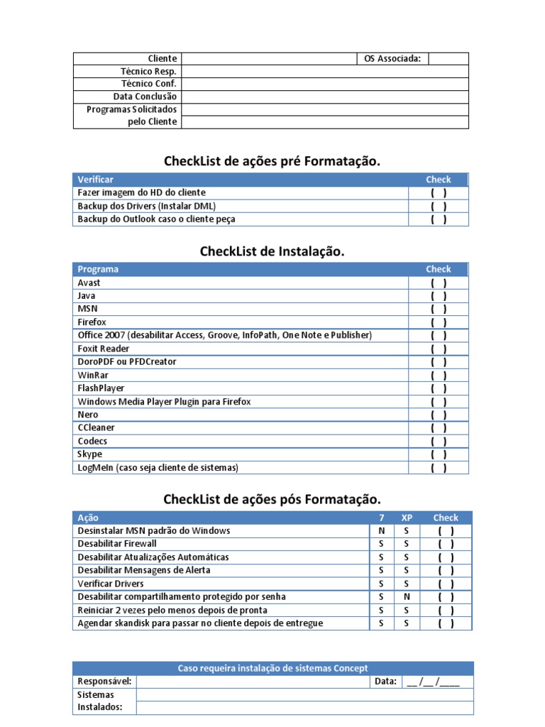Checklist de Formatação de PC | PDF