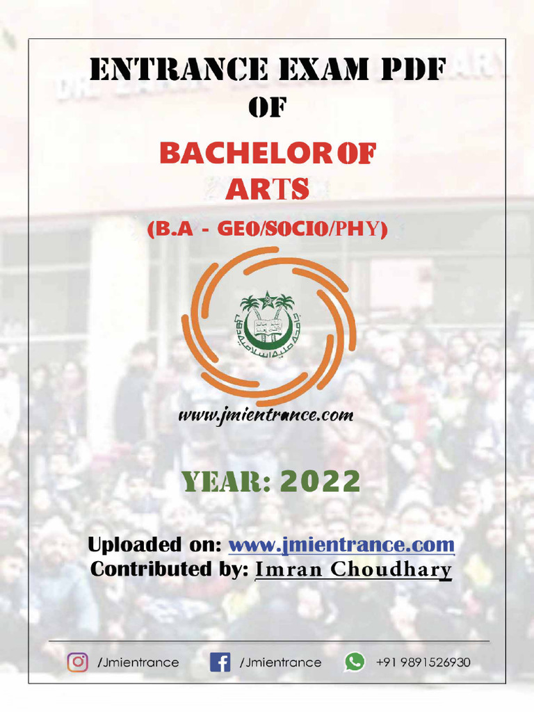 BA Geo Psy Socio 2022 JMIEntrance - Com - Ugnnim | PDF