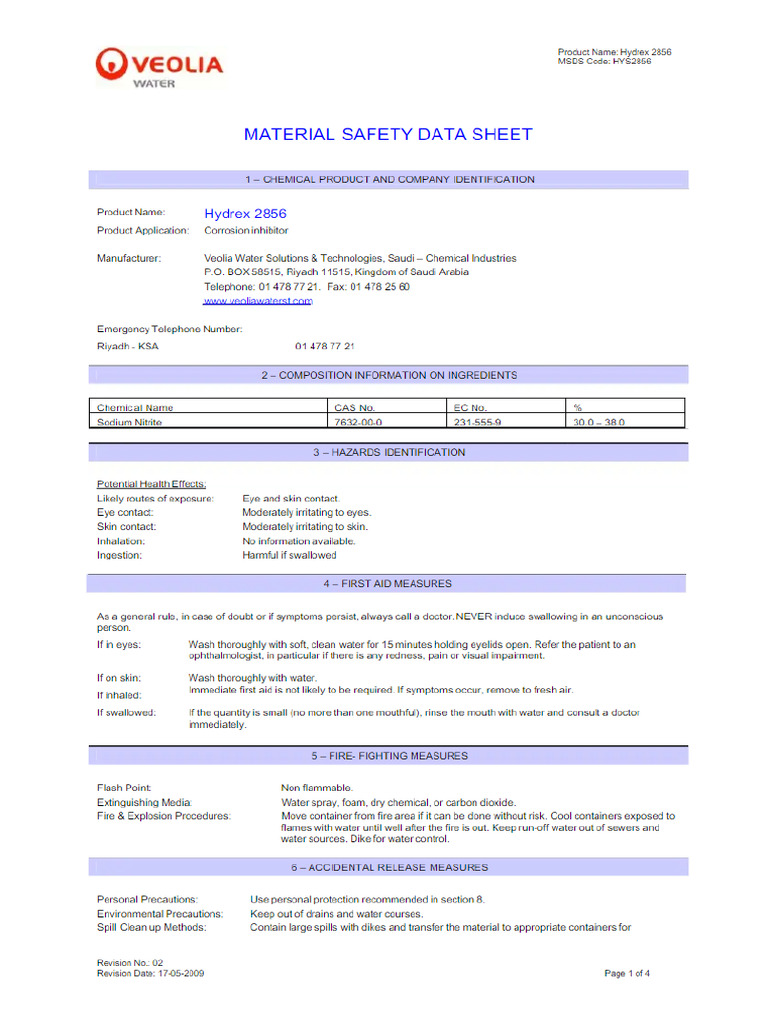 Hydrex 2856 MSDS | PDF