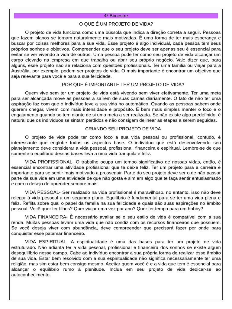 A Vida é Um Projeto De Vida Pdf