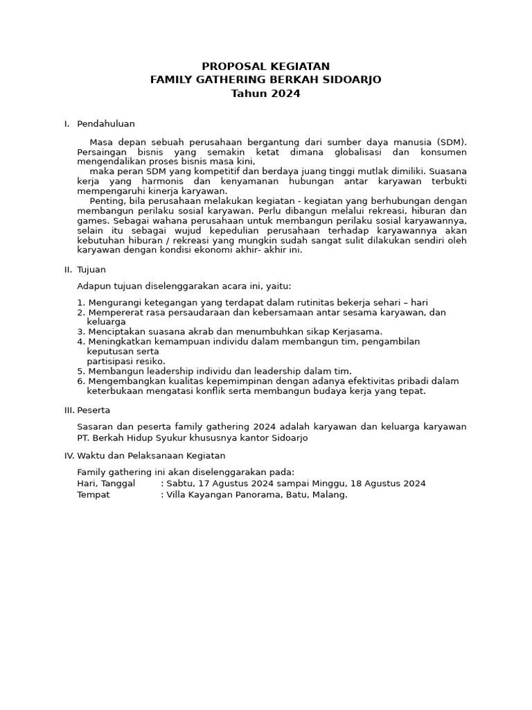 Proposal Kegiatan Family Gathering 2024 | PDF