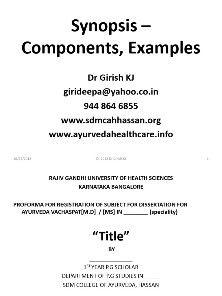 Dr Girish KJ-Synopsis-Components, Examples | PDF