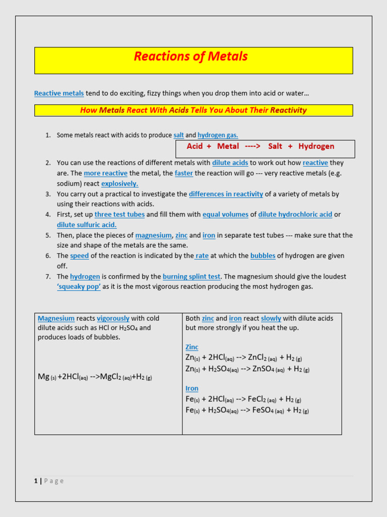 Reactions of Metals | PDF