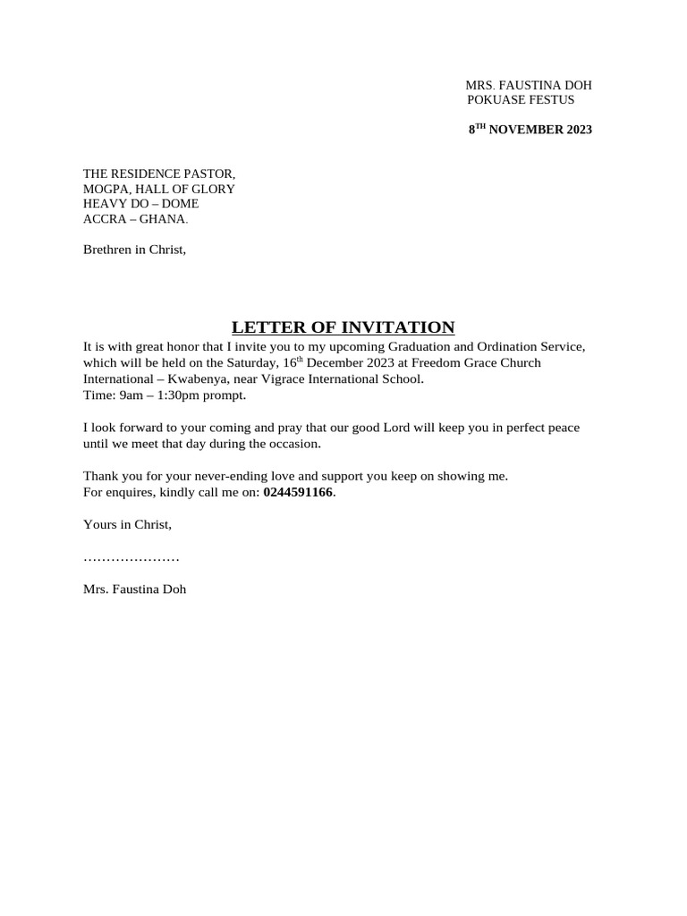 Church Invitation Letter | PDF