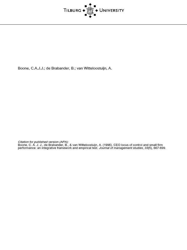 Tilburg University: Boone, C.A.J.J. de Brabander, B. Van Witteloostuijn ...