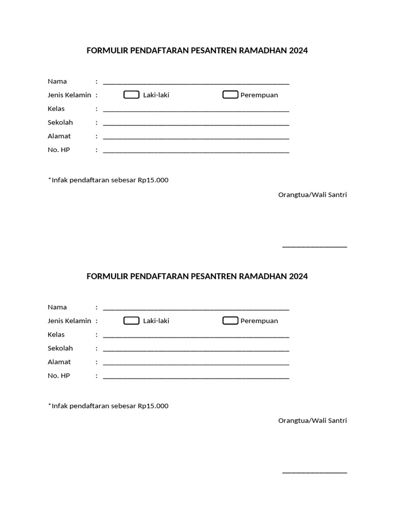 Formulir Pendaftaran Pesantren Ramadhan 2024 | PDF
