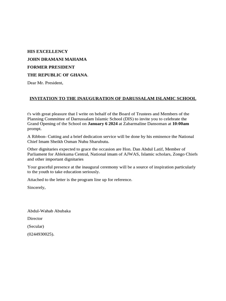 His Excellency Letter | PDF