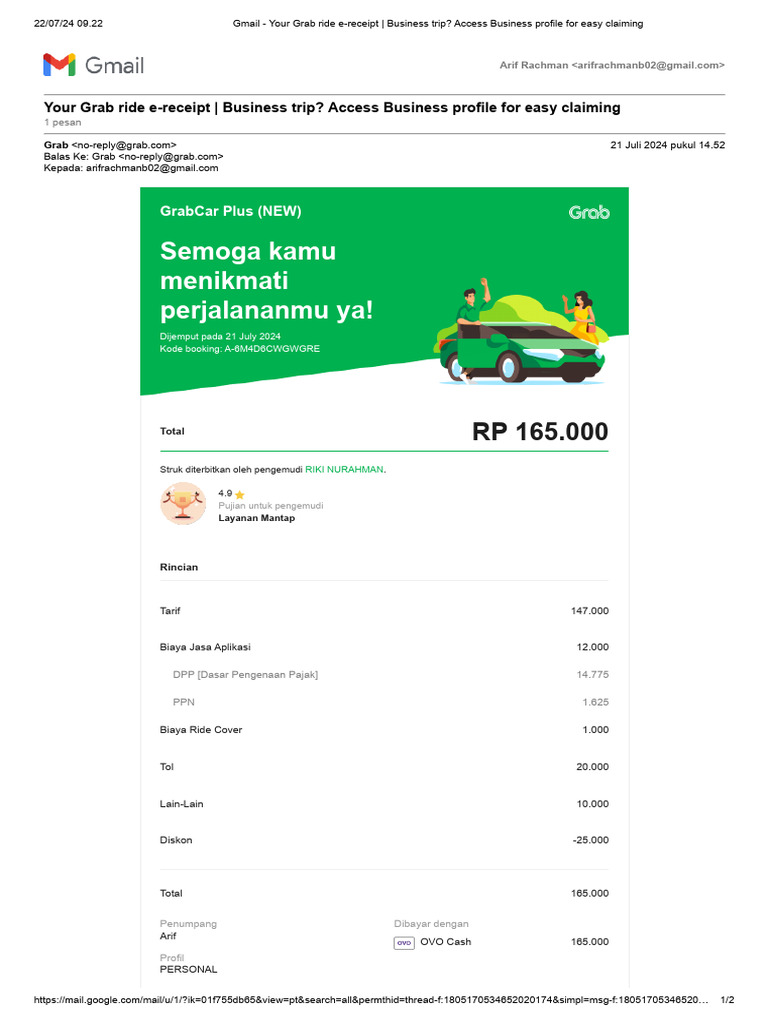 Gmail - Your Grab Ride E-receipt _ Business Trip_ Access Business ...