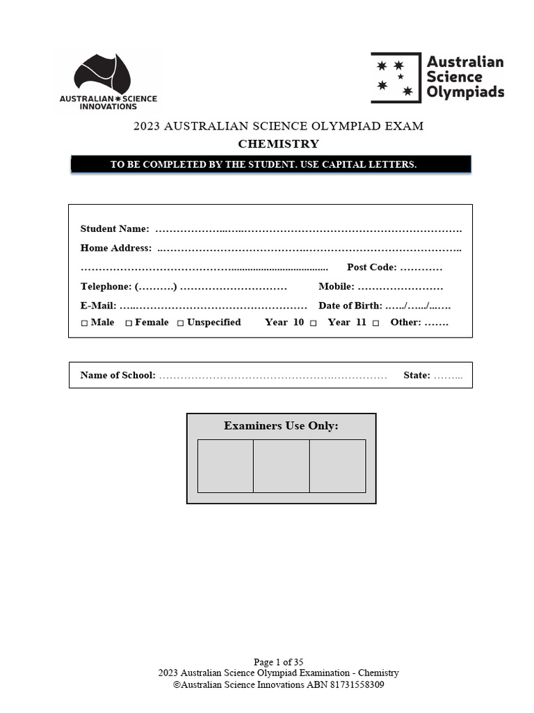 ASOE Chemistry 2023 Exam Paper | PDF