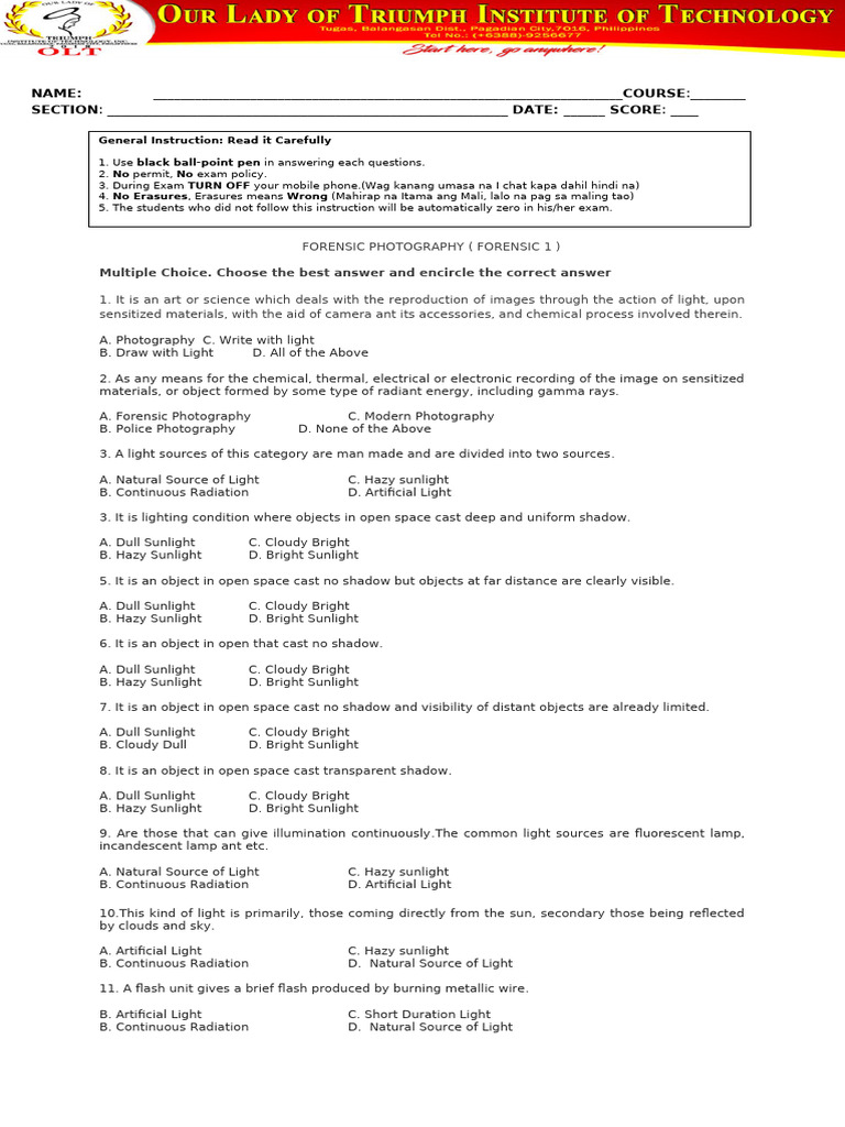 QUESTIONARE FORENSIC 1 PRELIM ANSWER KEY Final | PDF