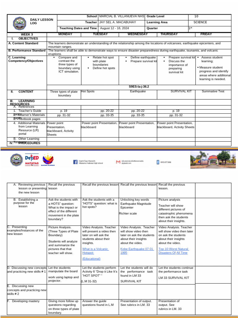 Q1 Science 10 DLL-Week 3 2024 | PDF