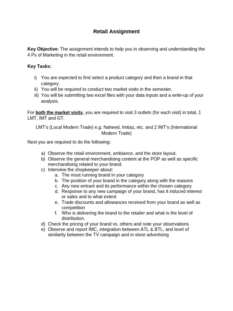StandardPOMktgRetailAssignment Fall24 | PDF