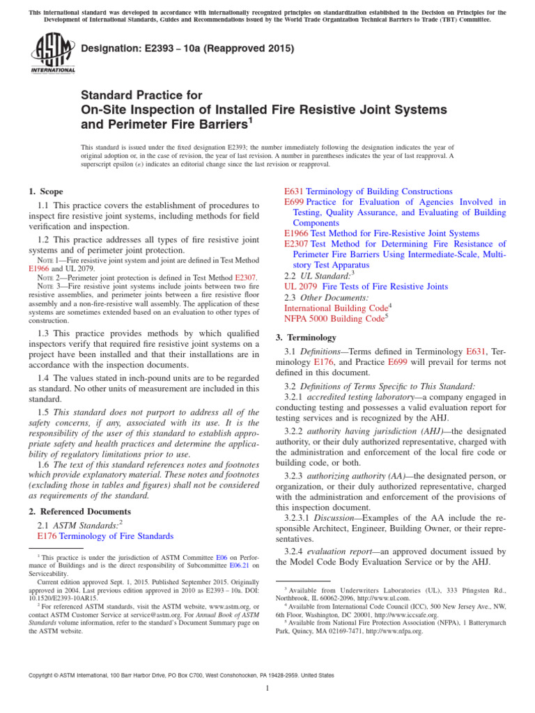 ASTM E2393.29142 - On-Site Inspection of Installed FRJ Systems & Perimeter Fire Barriers | PDF