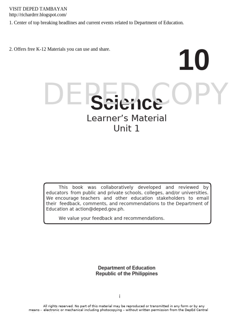 Sci10 LM U1 | PDF