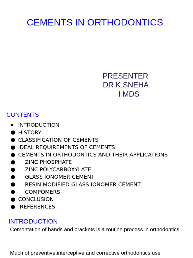 Cements in Orthodontics | PDF