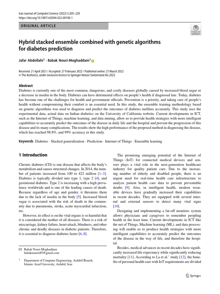 Hybrid Stacked Ensemble Combined With Genetic Algorithms For Diabetes ...