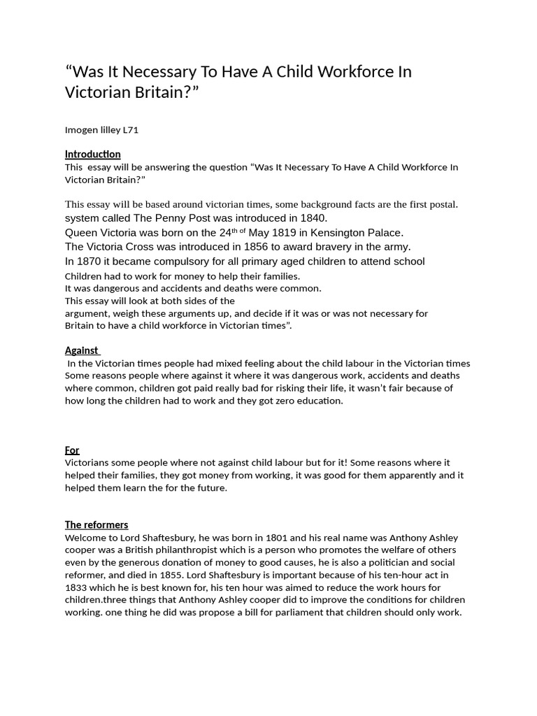 Was It Necessary To Have A Child Workforce in Victorian Britain? | PDF