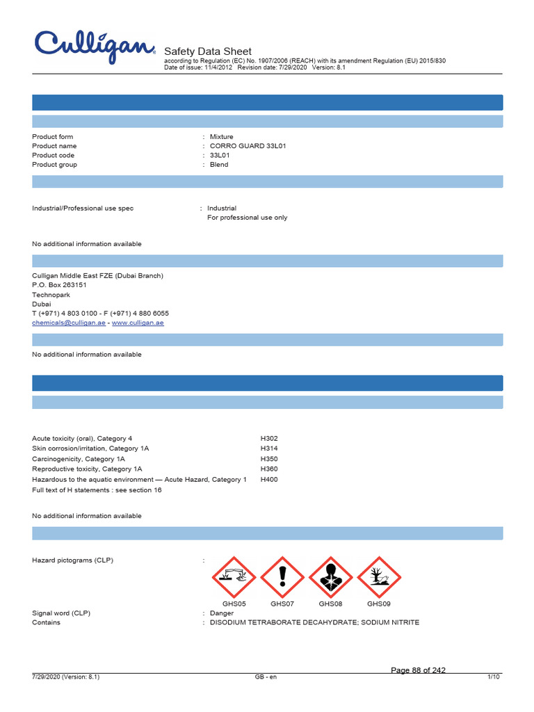 J. Corro Guard 33L01 MSDS | PDF