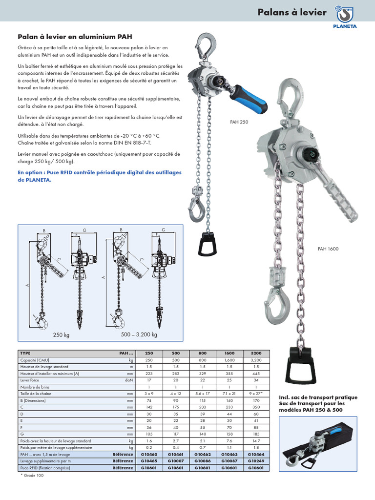 Fiche Technique Palan A Levier PAH | PDF