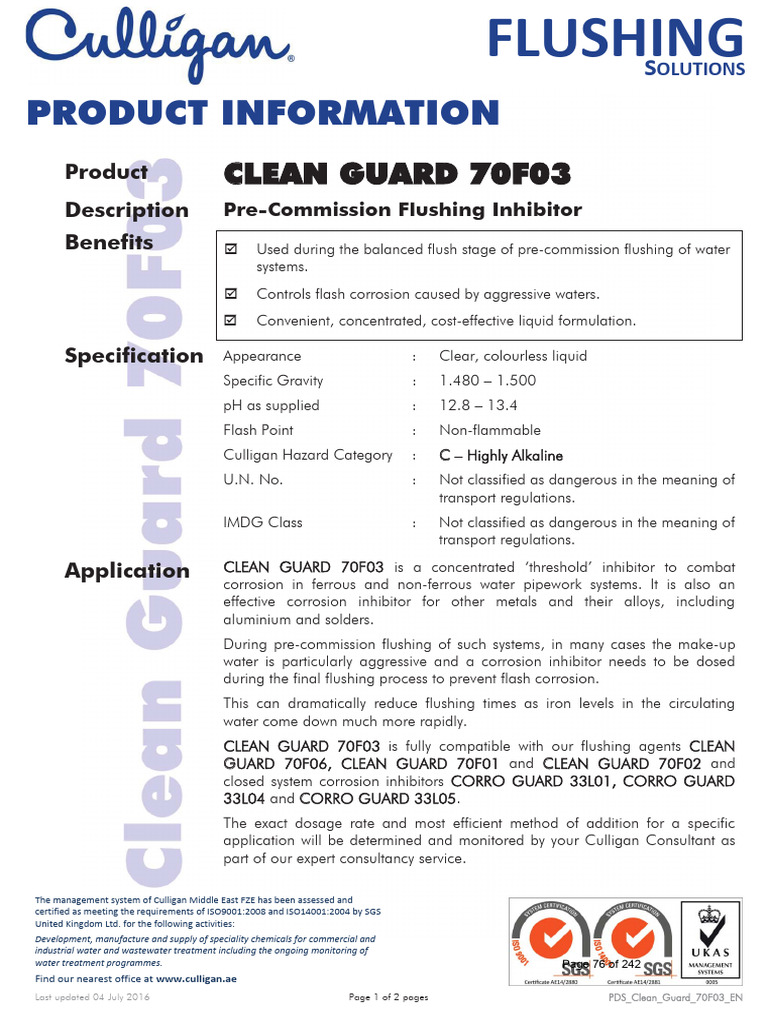 G. CLean Guard 70F03 TDS | PDF