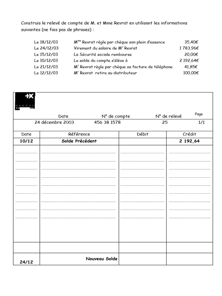 Compléter Et Créer Tableau Relevé de Compte | PDF
