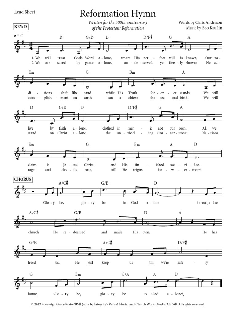 Reformation Hymn (Simple Lead Sheet in D - Original Chords) | PDF