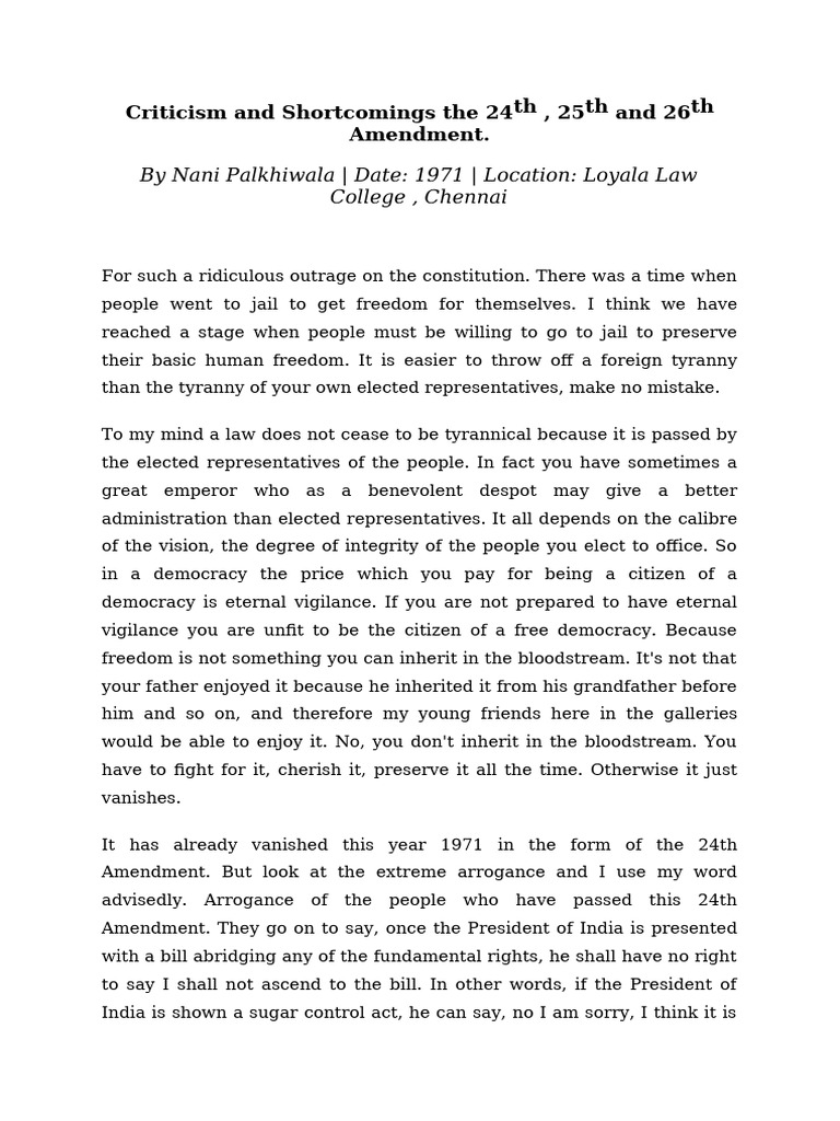 Criticism and Shortcomings The 24th, 25th, 26th Amendment (Nani P) | PDF