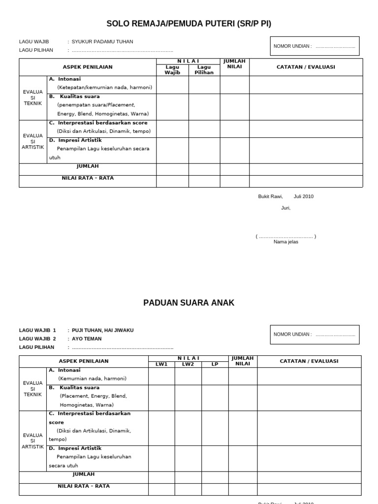 Blanko Penilaian | PDF