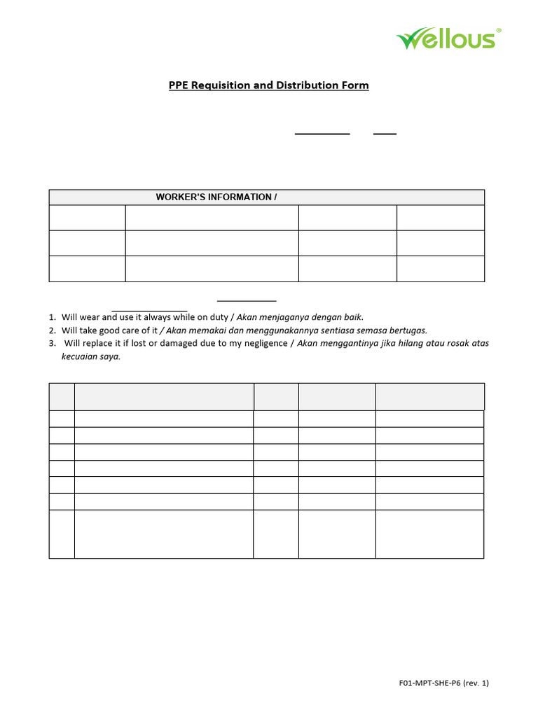 PPE Requisition and Distribution Form | PDF | Occupational Safety And ...