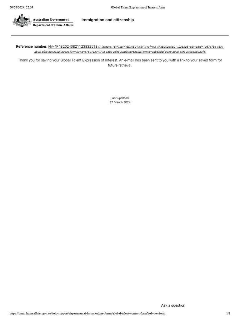 Global Talent Expression of Interest Form | PDF