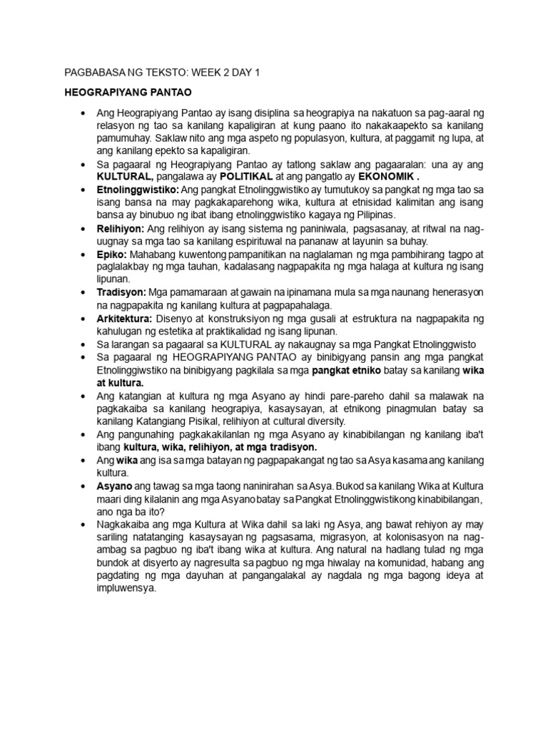 Pagbabasa NG Teksto Week 2 Day 1 Aug 12 | PDF