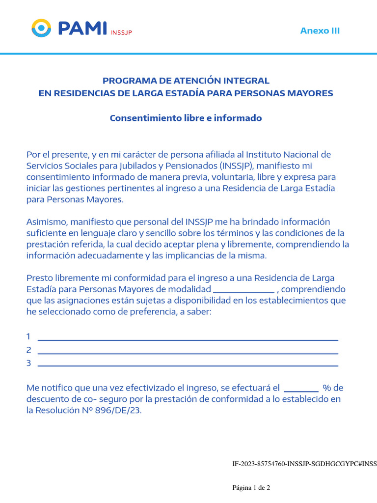 Consentimiento Informado Pami | PDF